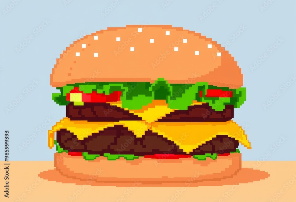 Burger Pixel Art A juicy pixel art burger with layers of lettuce Stock ...