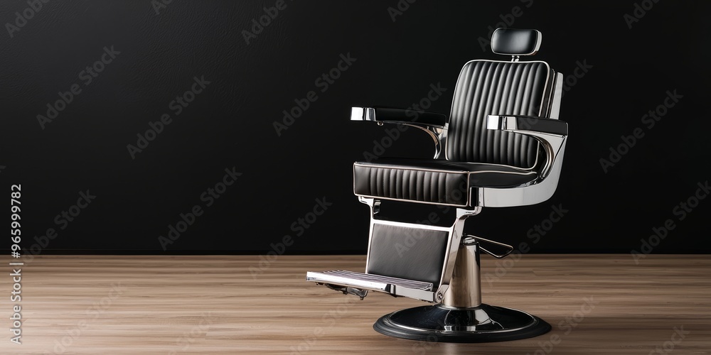 Old-fashioned barber chair with chrome accents and leather seat, placed ...