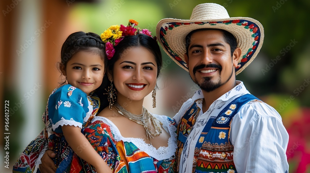 Joyful Hispanic Family Celebrating in Traditional Attire ภาพถ่ายสต็อก ...