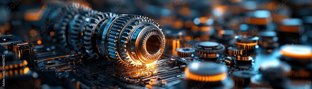 Intricate technology detail featuring a mechanical component and ...