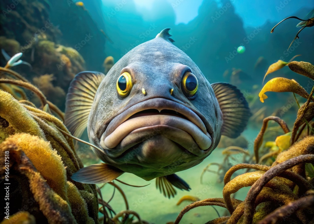 A grotesque, corpulent fish with bulging eyes and a slack-jawed ...