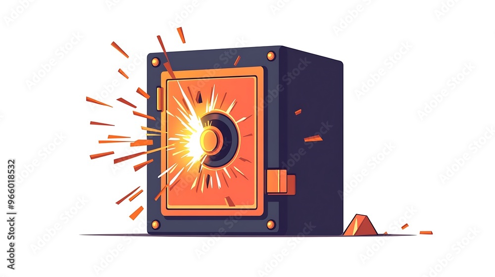 Cartoon Safe Cracking Tool with Sparks Flying in Flat Design Style on ...