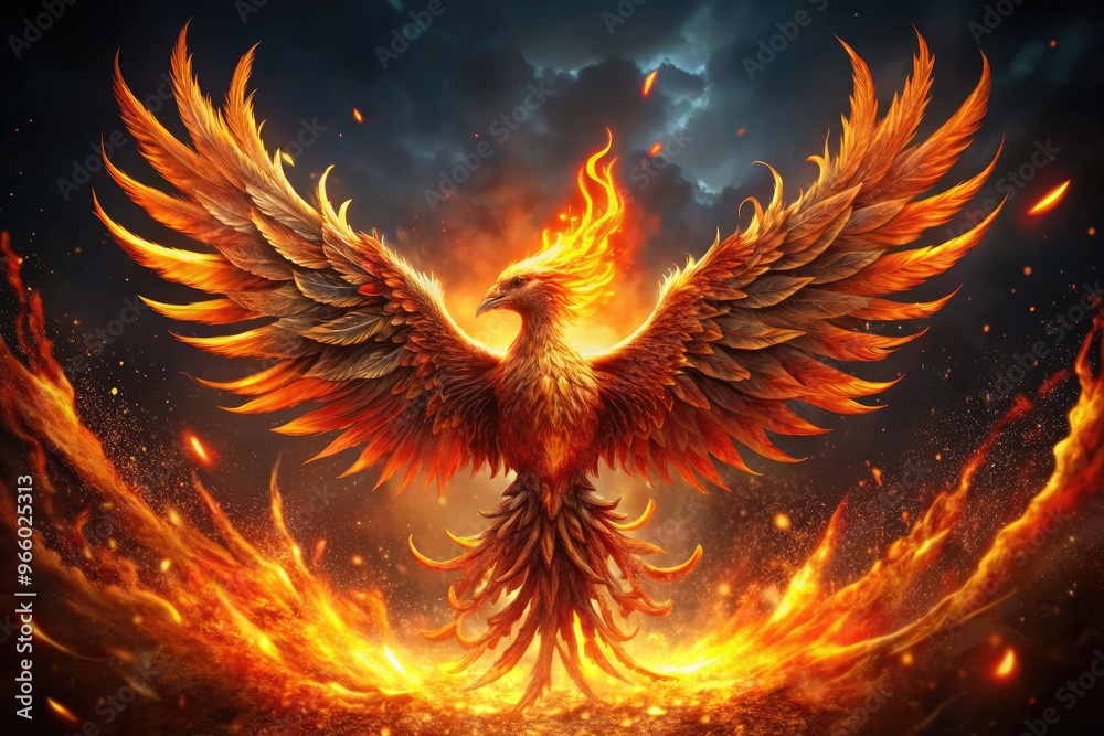 A Mythical Phoenix Bird Made Of Fire And Embers Rises From The Ashes ...