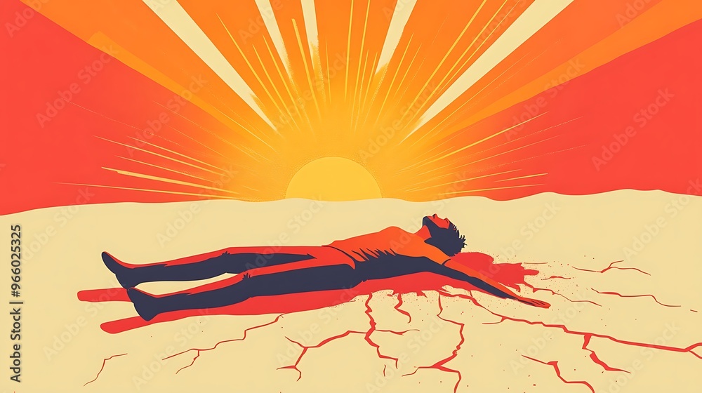 Heatwave Survival - Vector Illustration of Person Collapsed in ...