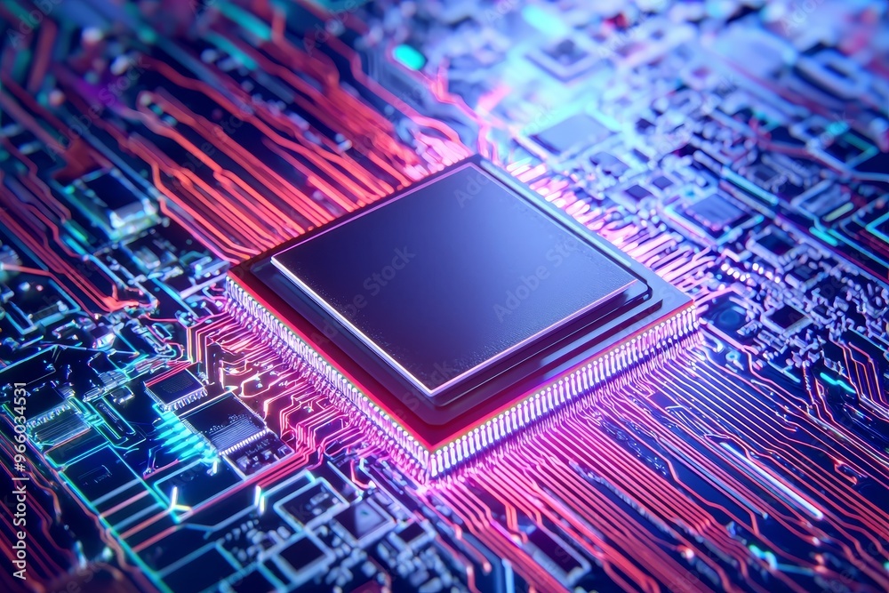 An electronic board with Next-Generation Chips. A computer chip, a ...