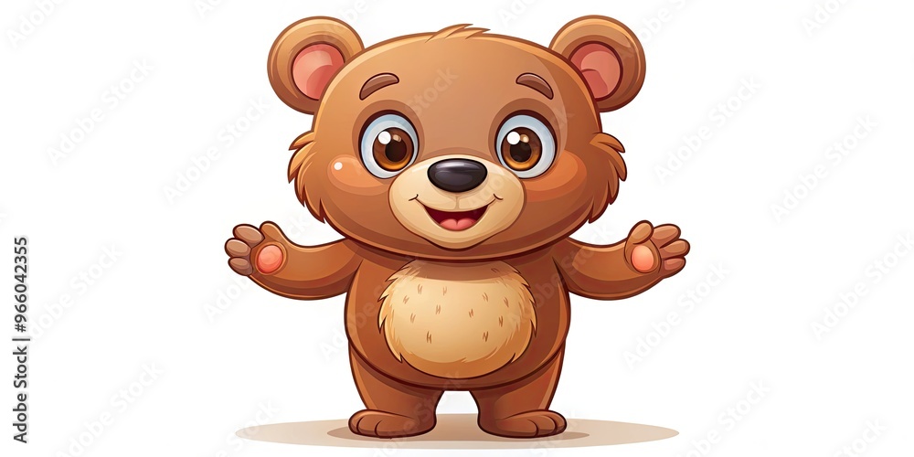 Adorable brown bear cartoon character with a smiling face, raised ...