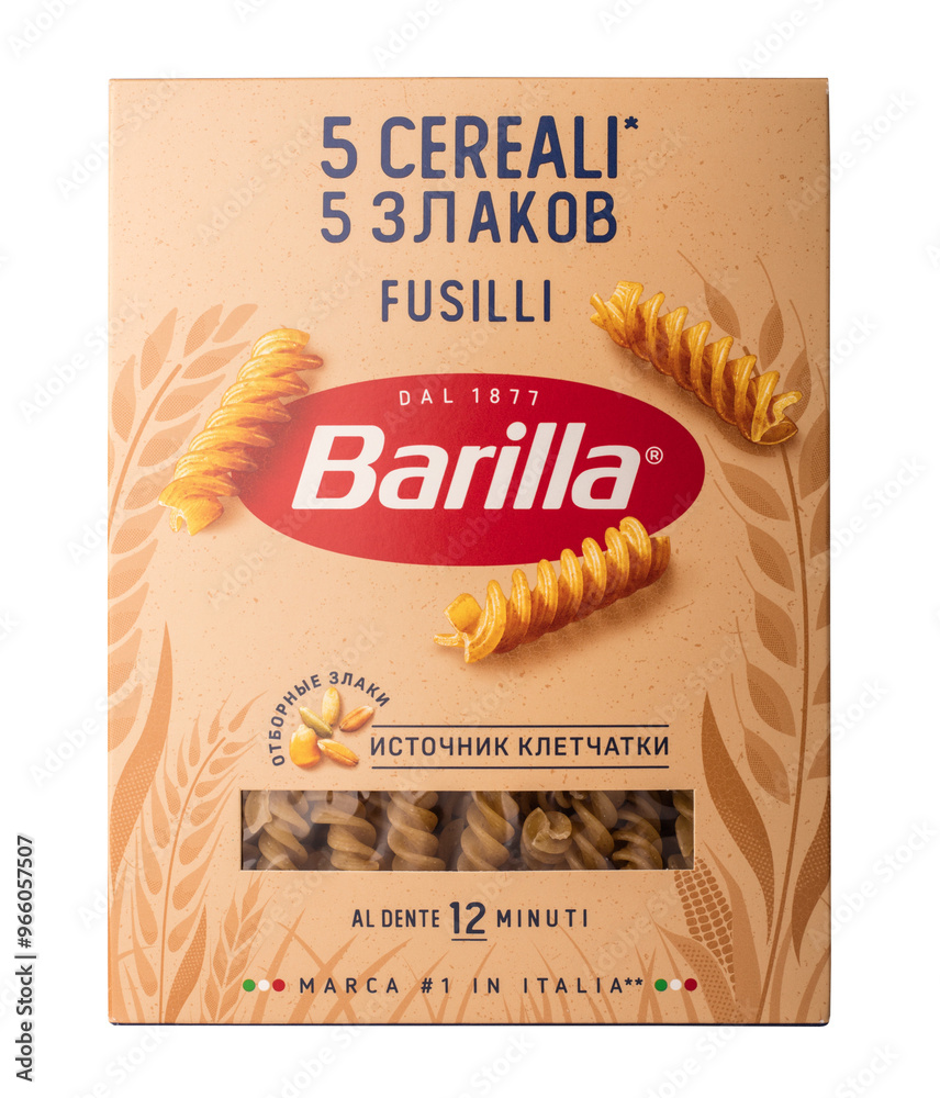 Barilla 5 cereals packaging whole grain Fusilli. Barilla is an Italian ...