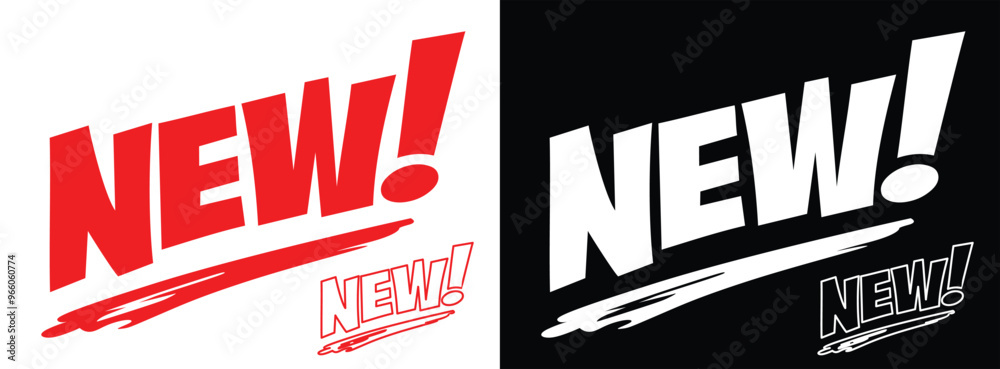 Sign New! Vector sticker or label for packaging design on transparent ...
