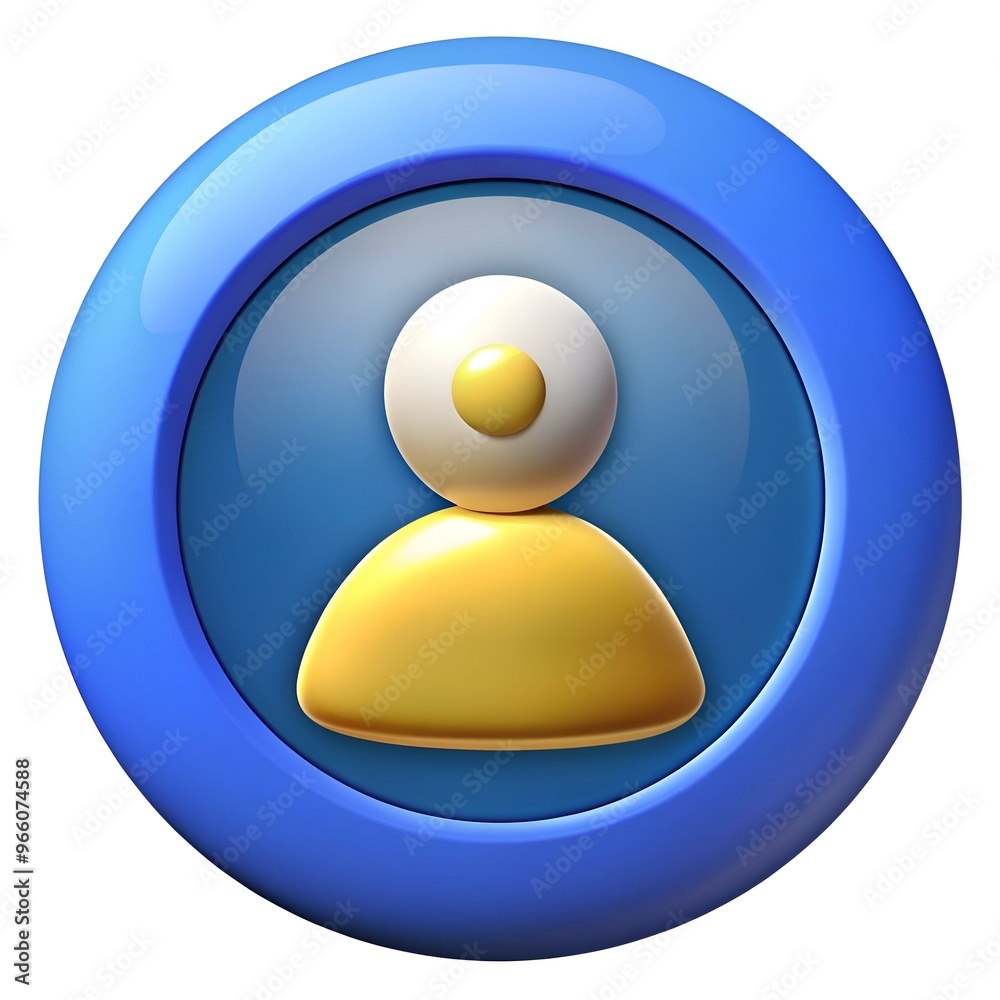 Glossy blue button with a 3D yellow user icon. perfect for web design ...