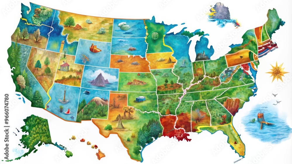 Highly detailed illustration of the contiguous United States ...