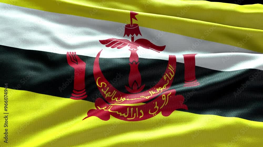 4k render Brunei Flag video waving in wind Brunei Flag Wave Loop waving ...