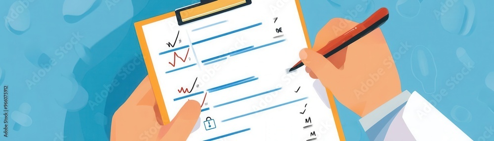Symptom checklist with hand-drawn illustrations of conditions, symptom ...