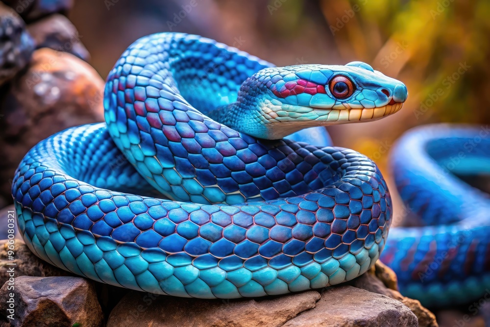 Majestic Serpent With Vibrant Blue Scales Slithers Gracefully Over A ...