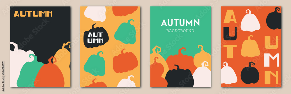 et of autumn flat poster backgrounds with pumpkins. Autumn harvest ...