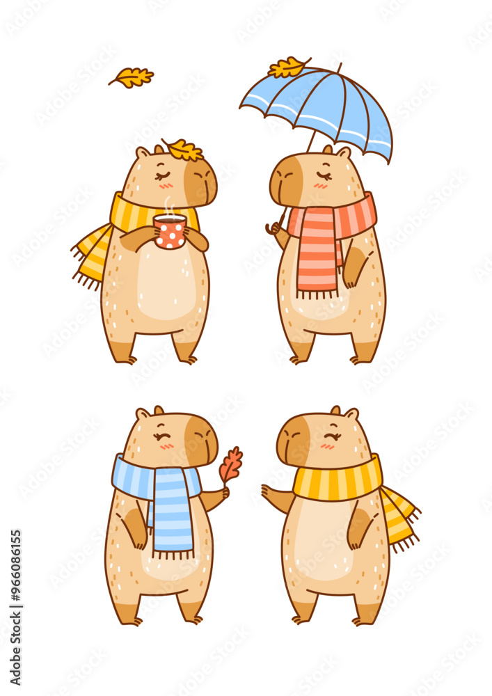 Set of cute сartoon capybaras isolated on white background - funny ...