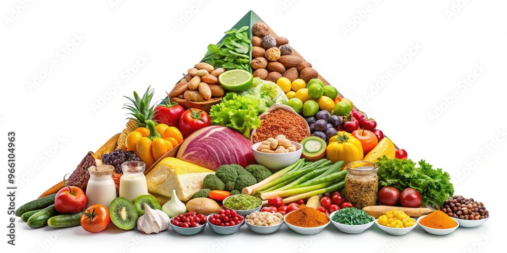 Vibrant and colorful illustration of the food pyramid, showcasing the ...