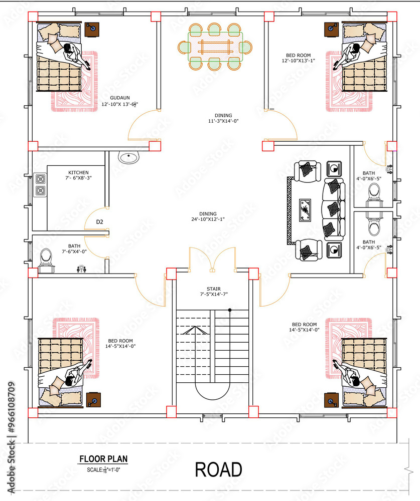 Architectural Floor plan Typical Autocad Floor Plan, 2D Drawing, House ...