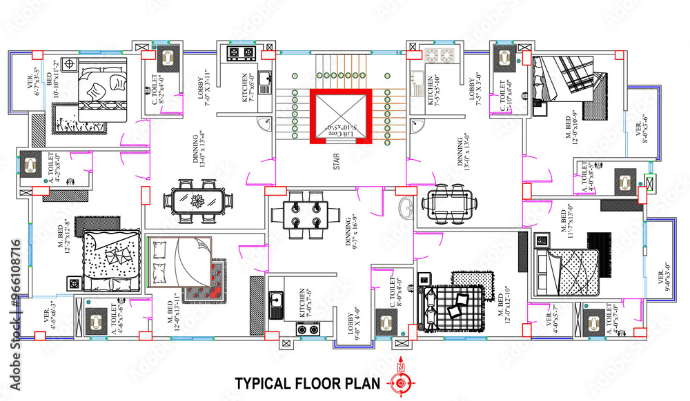 Architectural Floor plan Typical Autocad Floor Plan, 2D Drawing, House design Stock Illustration ...