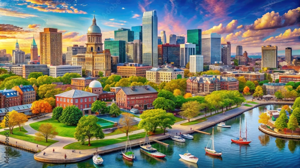 Vibrant illustration of the city of Boston's streets and neighborhoods ...