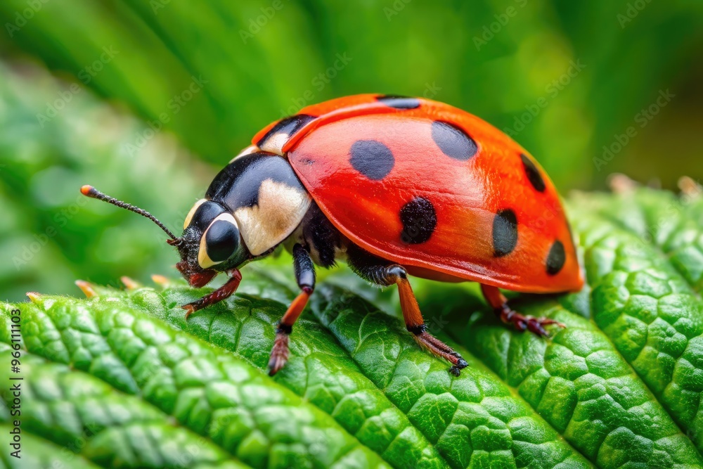 Vibrant red and black ladybird beetle with distinctive white spots ...
