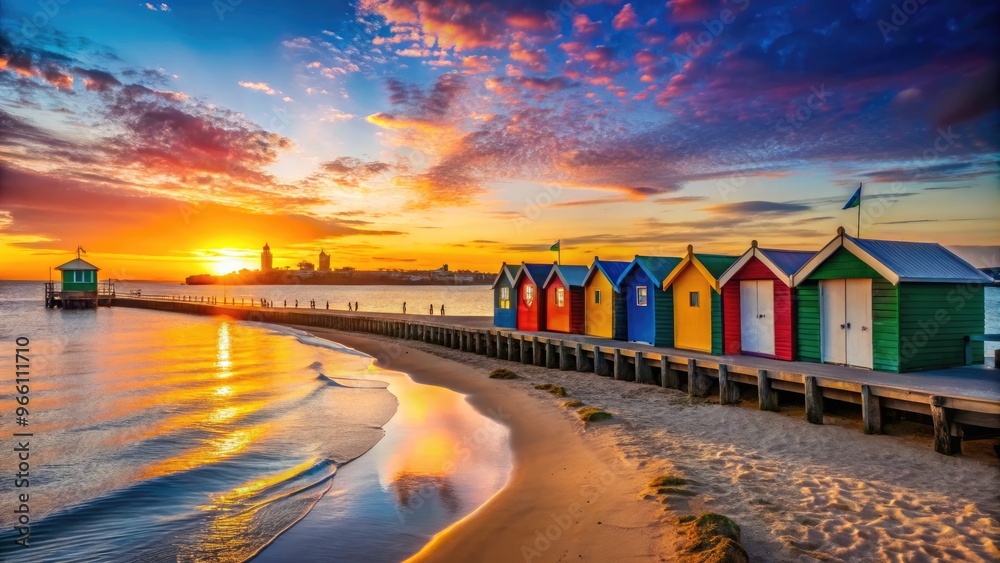 Vibrant sunrise illuminates St Kilda Beach, Melbourne's iconic ...