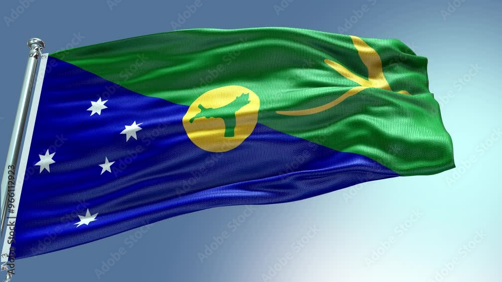 4k render Christmas Island Flag video waving in wind Christmas Island ...