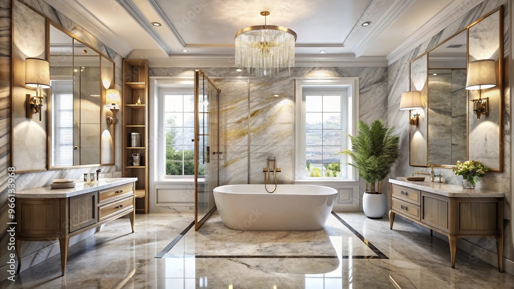 Detailed Drawing of a Luxurious Bathroom with High-End Fixtures and ...