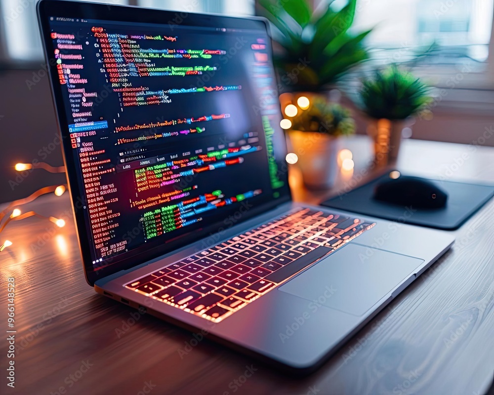 A computer with complex algorithms displayed, next to an abacus ...