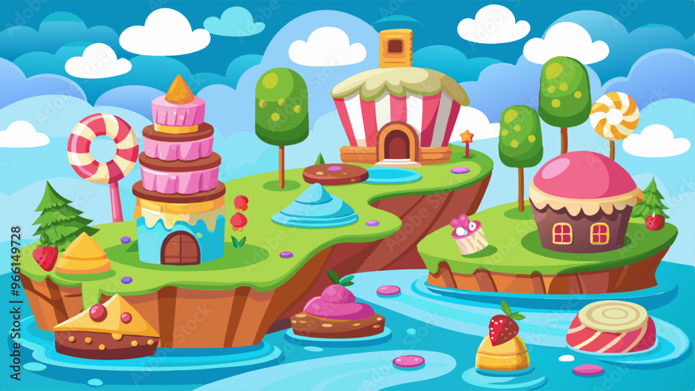 Game level creation kit - candy land assets. Cartoon vector set of ...