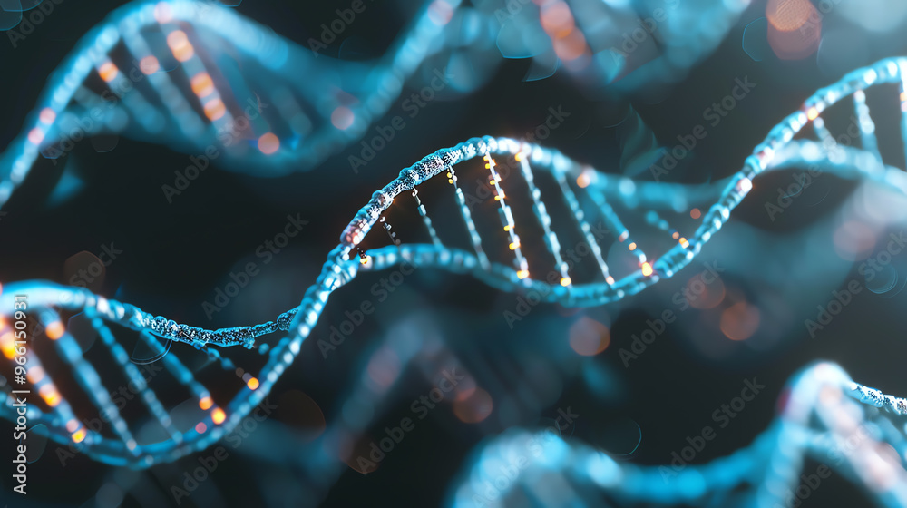 ภาพประกอบสต็อก DNA structure interwoven with pedigree chart, genetic ...