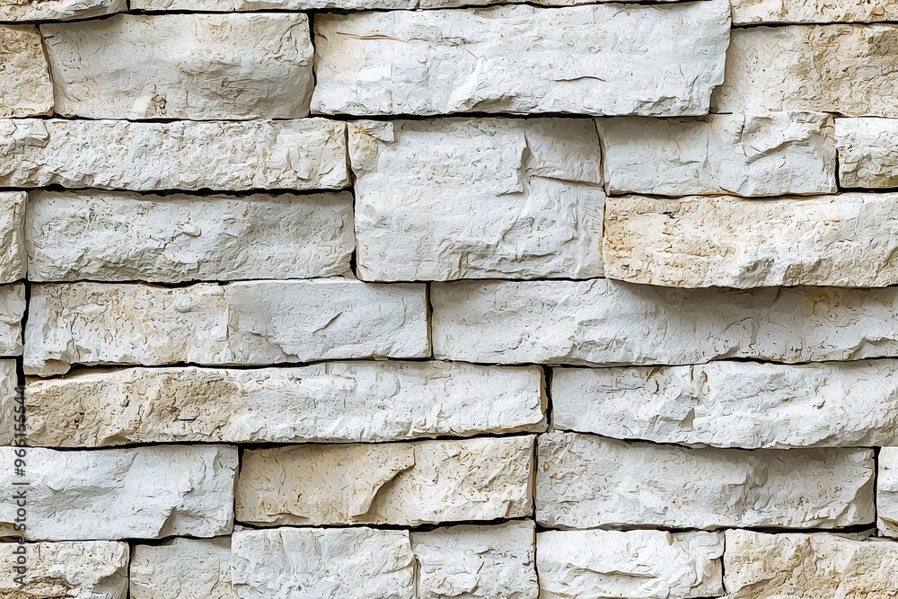 Textured limestone cladding stone wall made of large, irregularly ...