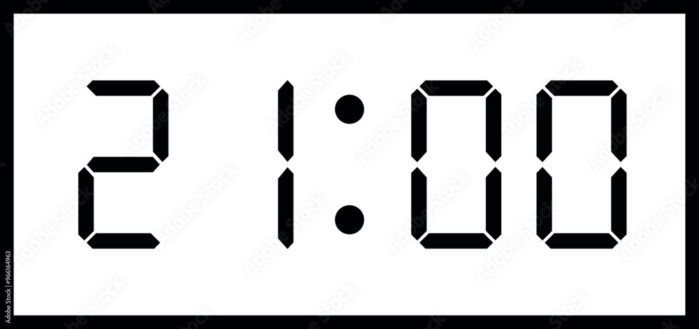 Vector illustration of twenty-one o'clock digital clock icon sign and ...
