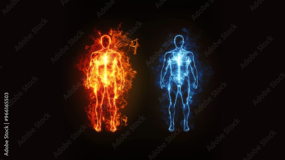 infographic image of 2 bodies side by side. They are identical but one ...