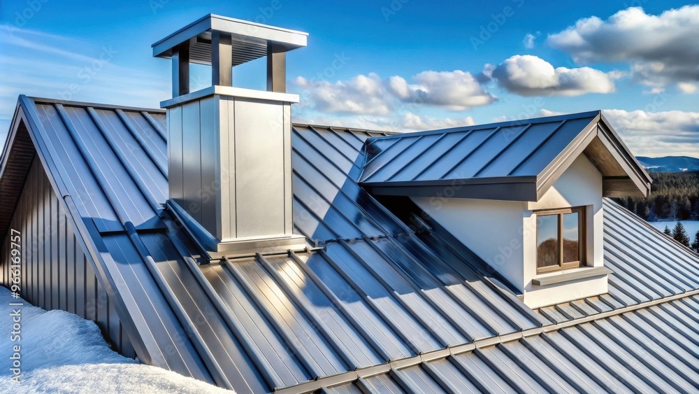 Modern standing seam metal roof with roof window, snow guard, gutter ...
