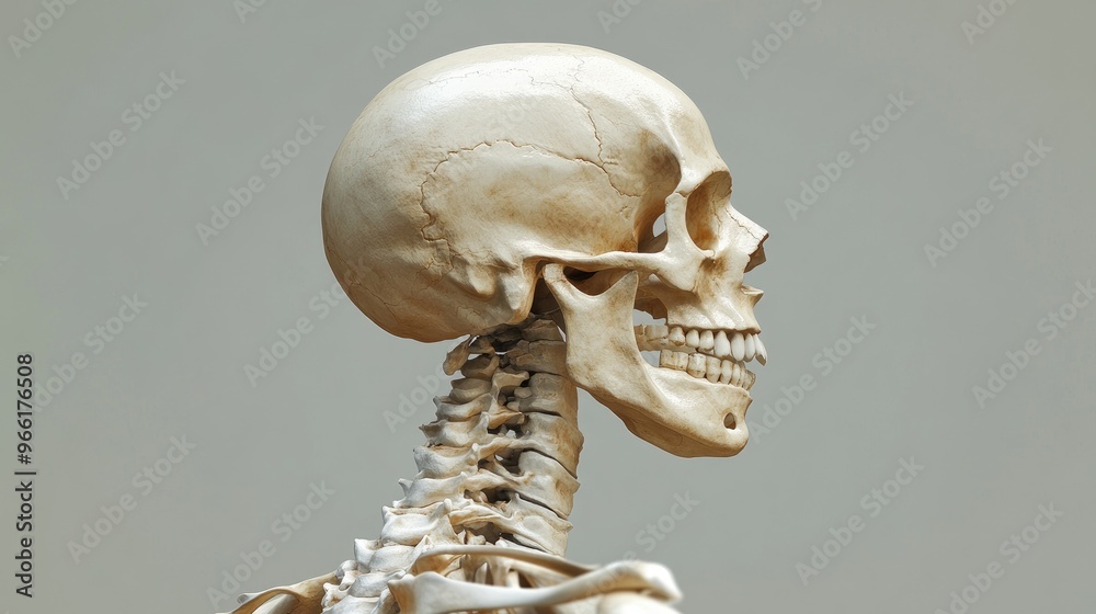 A detailed anatomical illustration of the human skeletal system ...