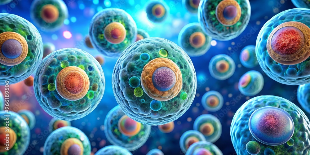 Microscopic View of Eukaryotic Cells with Colorful Organelles, 3D ...