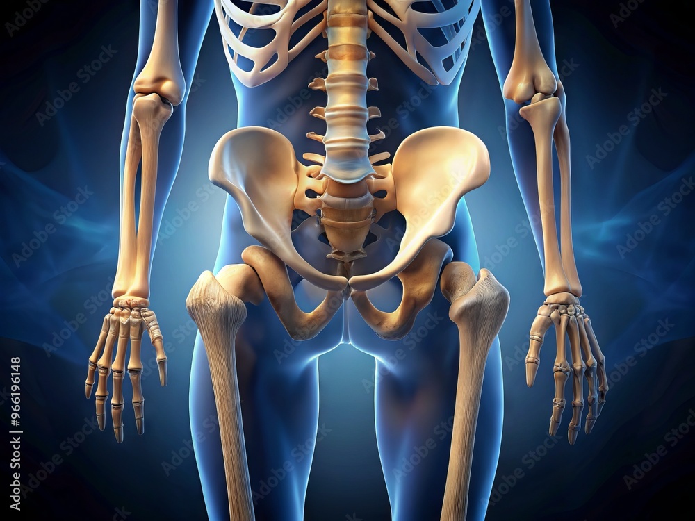 Illuminated 3D illustration of the human hip skeletal anatomy ... Illuminated 3D illustration of the human hip skeletal anatomy ...