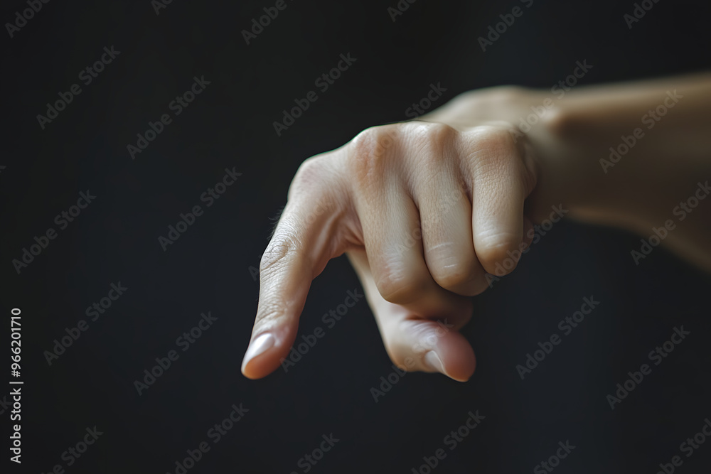 a hand signing in American Sign Language, with the focus on the gesture ...