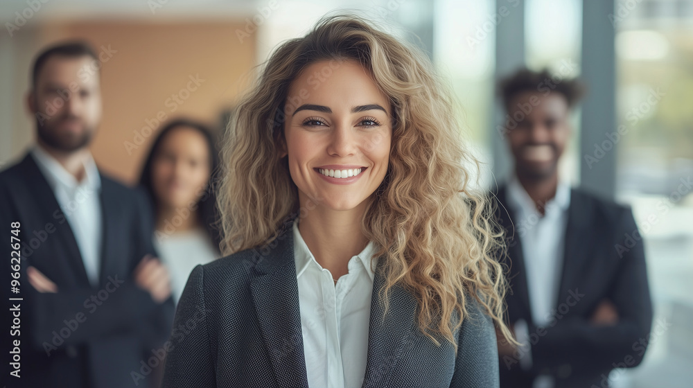 Office Success: Stylish Female CEO Smiling at the Camera with Her ...