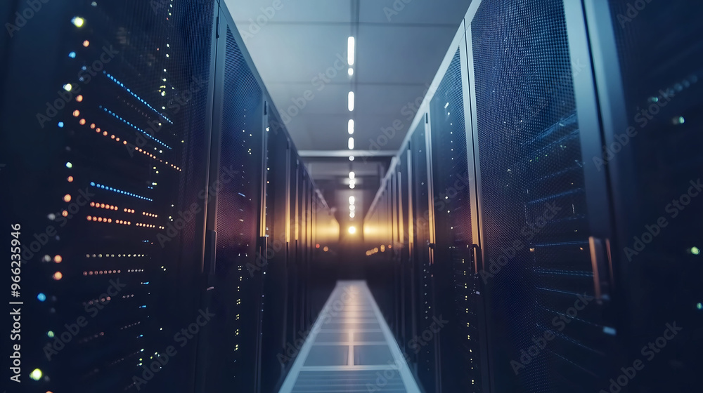 Server room data center corridor with flashing server racks Stock Photo | Adobe Stock