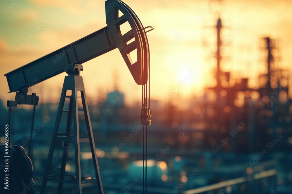 Rural Oil Field Landscape with Drilling Rigs and Storage Tanks under ...