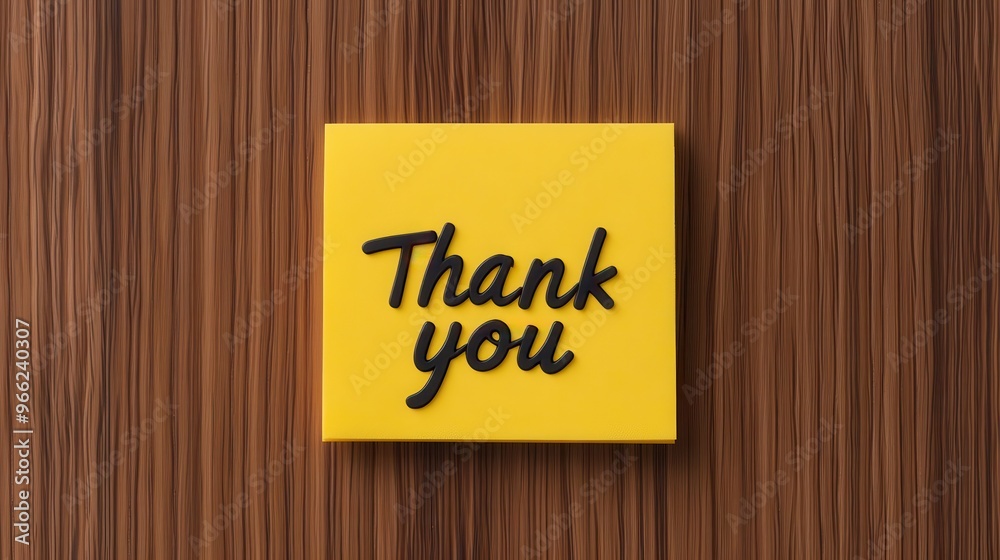 A close-up of a bright yellow Post-it note with "Thank you" handwritten ...