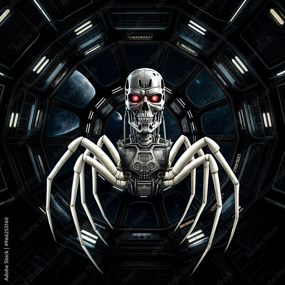 Arachnoid Arbiter: A Skull-Headed Spiderbot's Cosmic Quest Stock ...