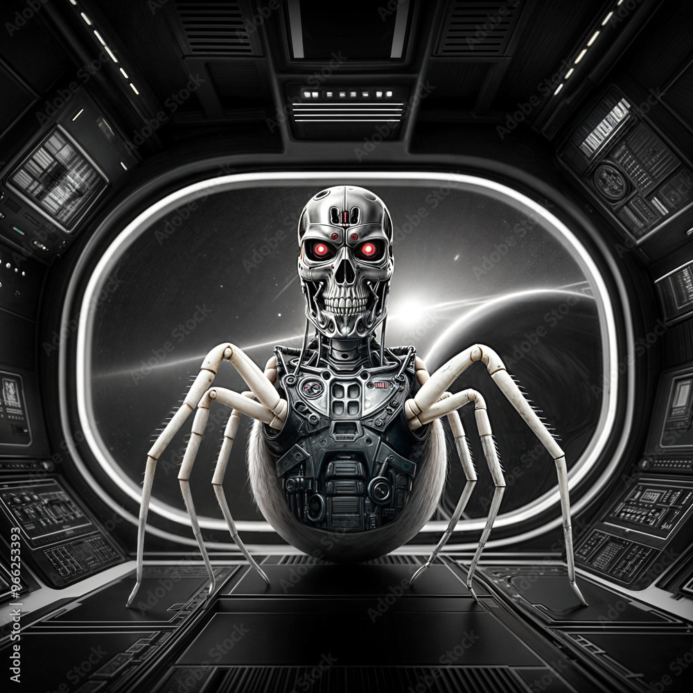 Arachnoid Arbiter: A Skull-Headed Spiderbot's Cosmic Quest Stock ...