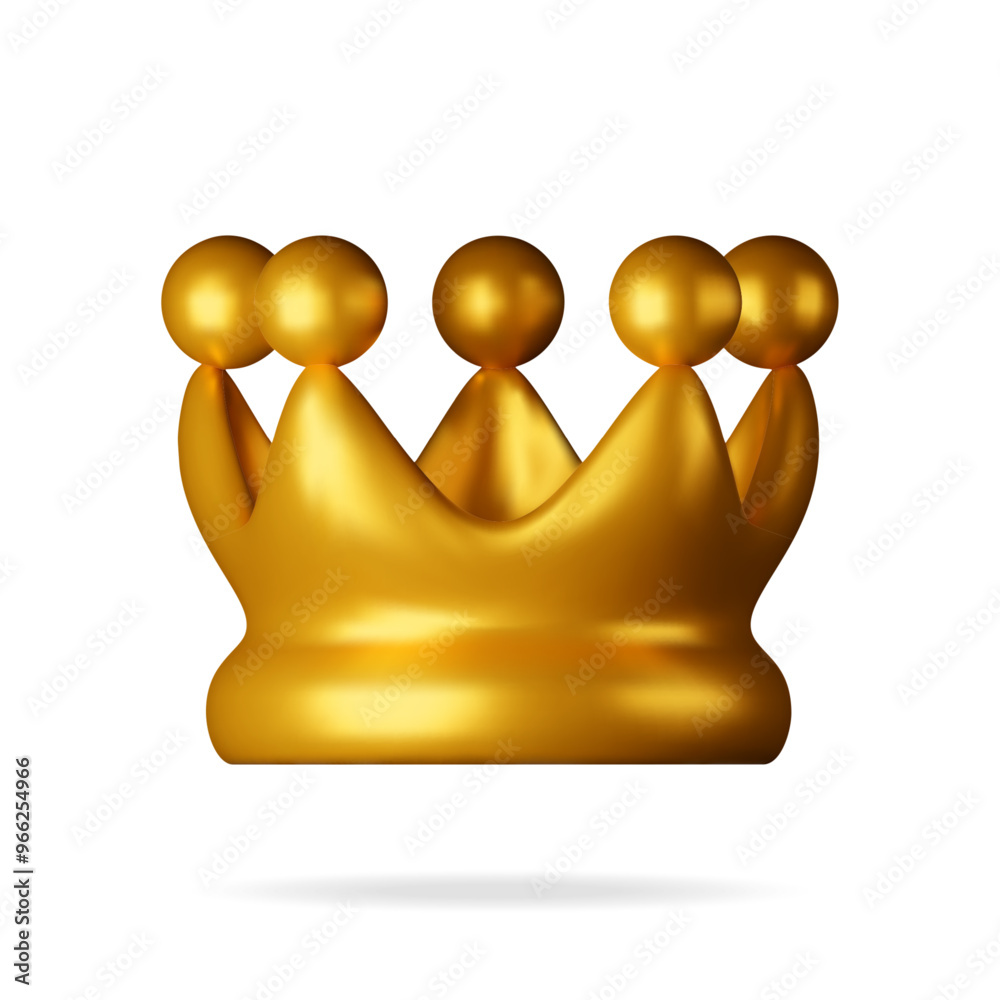 3D gold crown icon isolated on white. Render golden crown emoji symbol ...
