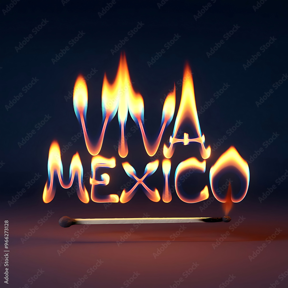 Viva mexico festival event with an artistic fire flame of elegant match, the national Mexican ...
