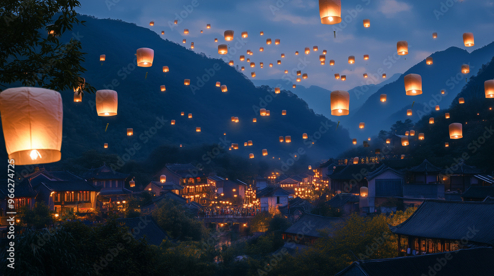 Pingxi Lantern Festival, thousands of paper lanterns are flown into the ...