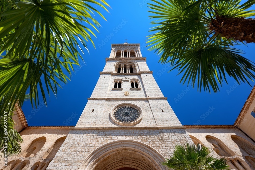 The imposing towers of the Palais des Papes, set against a clear blue ...