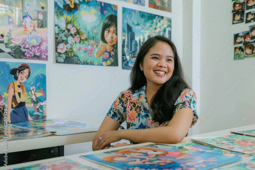 Me and my characters-stock photo Southeast Asian cartoonist designer ...