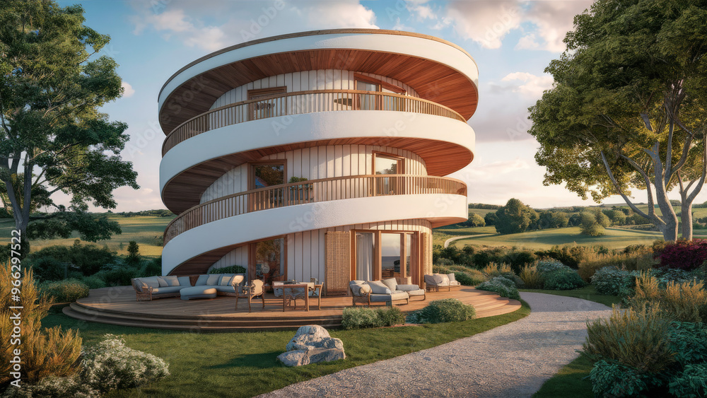 Spiral-Shaped Modern Residential Building with Wooden Balconies and ...